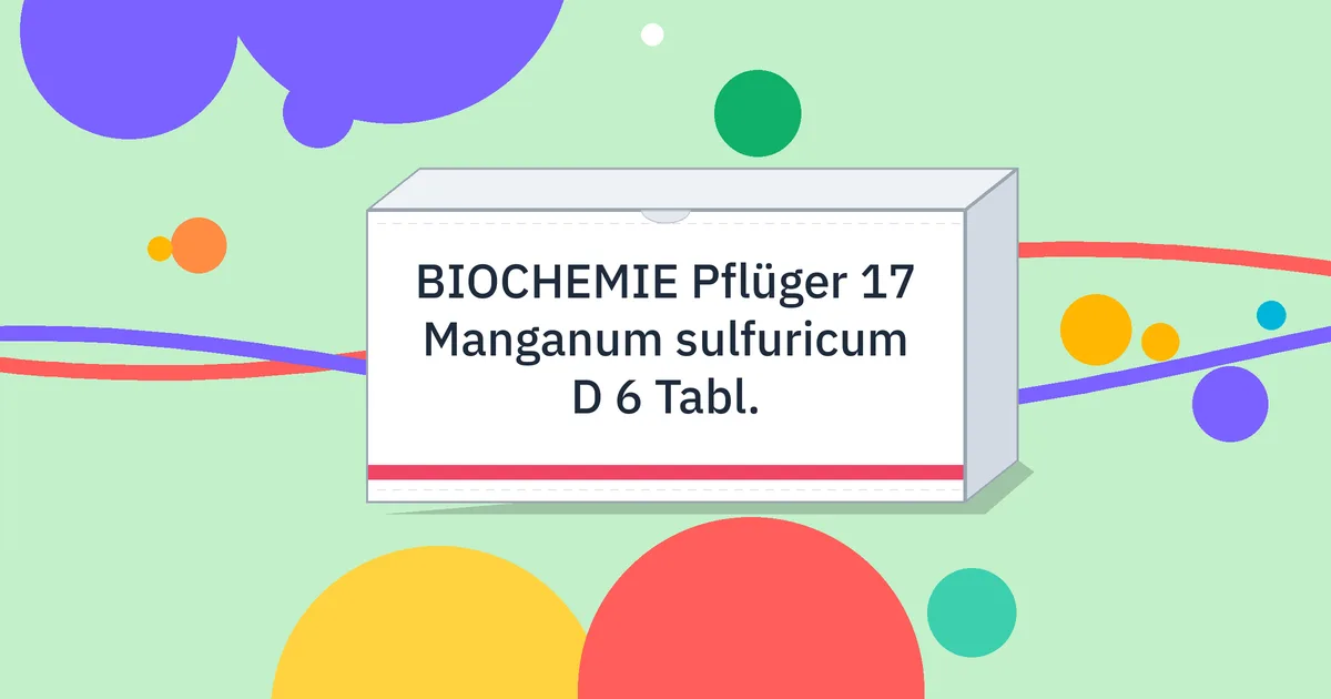 Symbolbild: Packung mit der Aufschrift BIOCHEMIE Pflüger 17 Manganum sulfuricum D 6 Tabl. (PZN 06322331) – Verfügbarkeit und Bezug in Apotheken in Frankfurt am Main