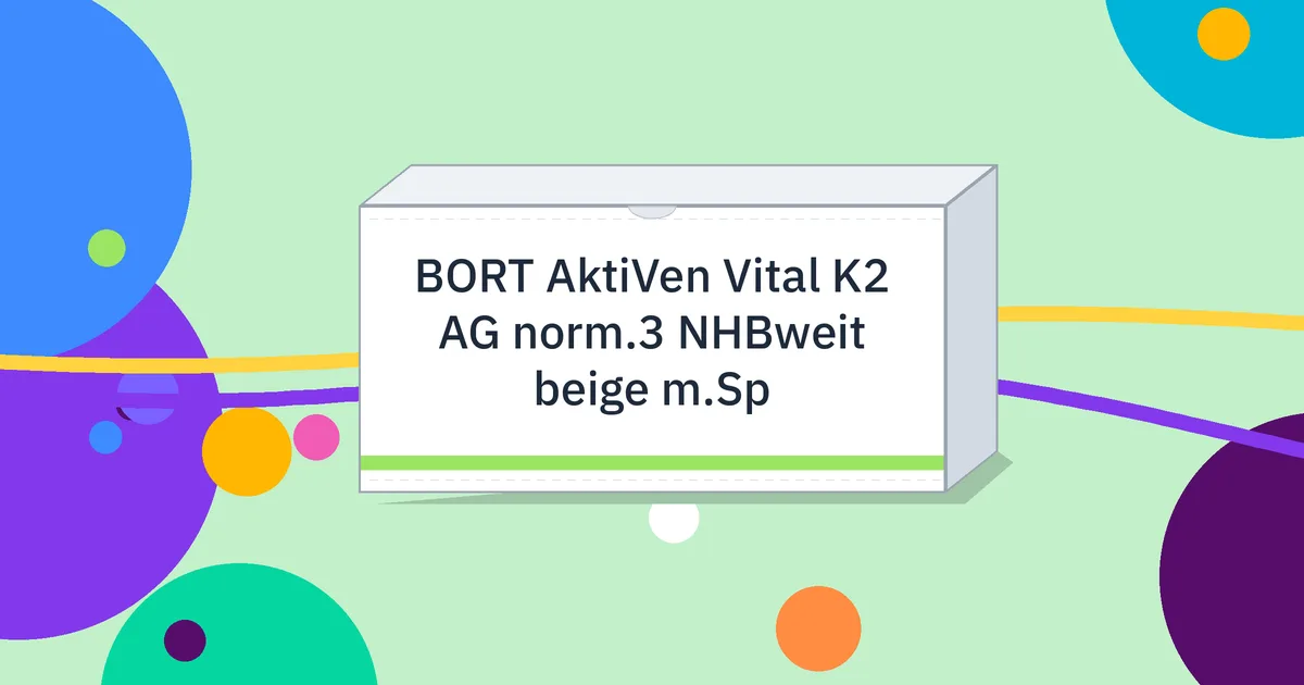 Symbolbild: Packung mit der Aufschrift BORT AktiVen Vital K2 AG norm.3 NHBweit beige m.Sp (PZN 13731917) – Verfügbarkeit und Bezug in Apotheken in Frankfurt am Main