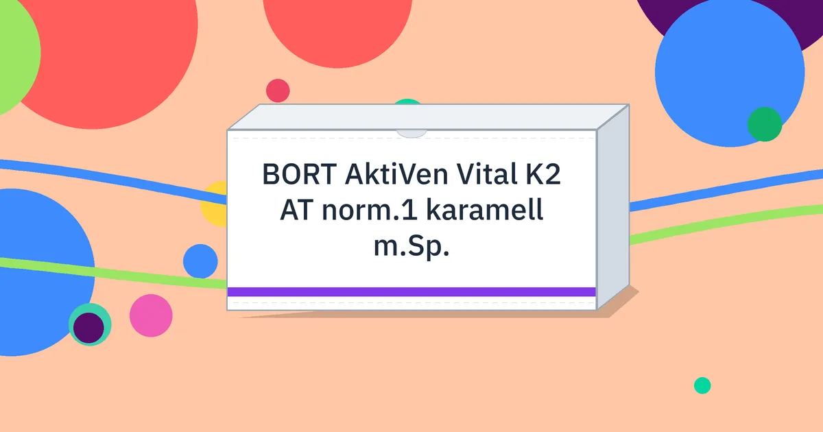 Symbolbild: Packung mit der Aufschrift BORT AktiVen Vital K2 AT norm.1 karamell m.Sp. (PZN 13737736) – Verfügbarkeit und Bezug in Apotheken in Frankfurt am Main