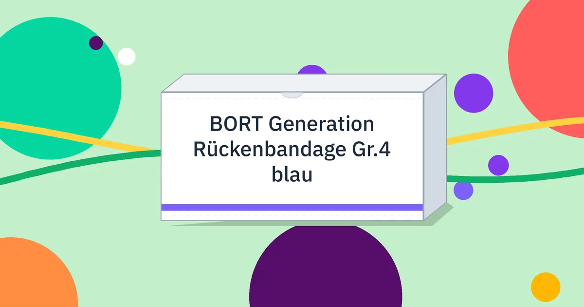 Symbolbild: Packung mit der Aufschrift BORT Generation Rückenbandage Gr.4 blau (PZN 12573617) – Verfügbarkeit und Bezug in Apotheken in Frankfurt am Main
