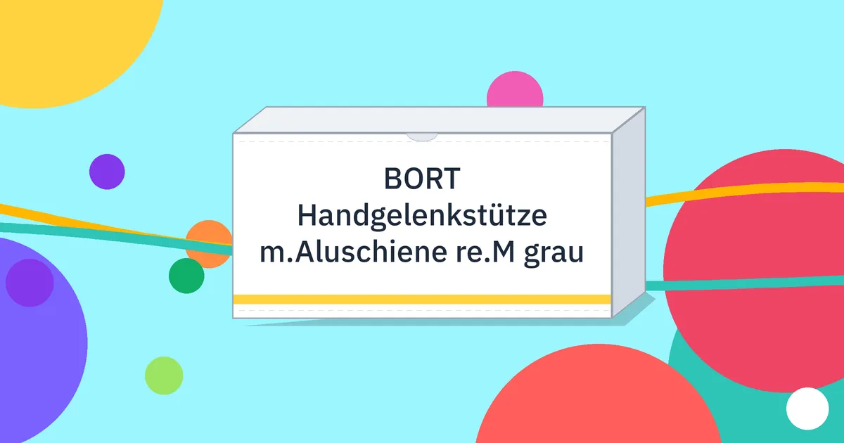 Symbolbild: Packung mit der Aufschrift BORT Handgelenkstütze m.Aluschiene re.M grau (PZN 17842944) – Verfügbarkeit und Bezug in Apotheken in Frankfurt am Main
