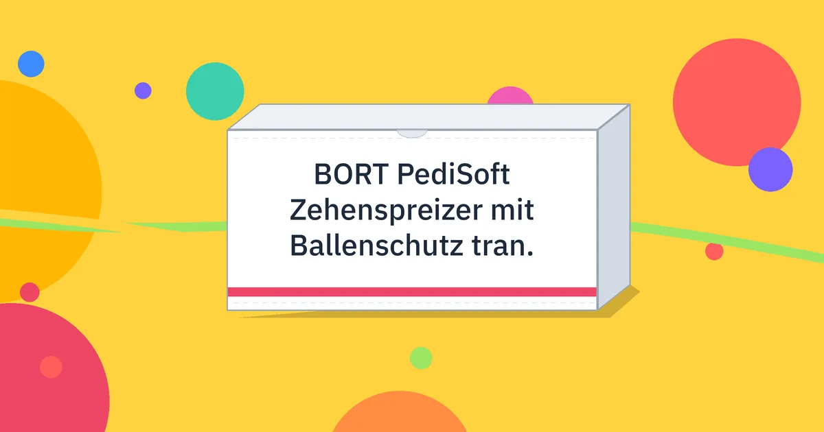Symbolbild: Packung mit der Aufschrift BORT PediSoft Zehenspreizer mit Ballenschutz tran. (PZN 02727717) – Verfügbarkeit und Bezug in Apotheken in Frankfurt am Main