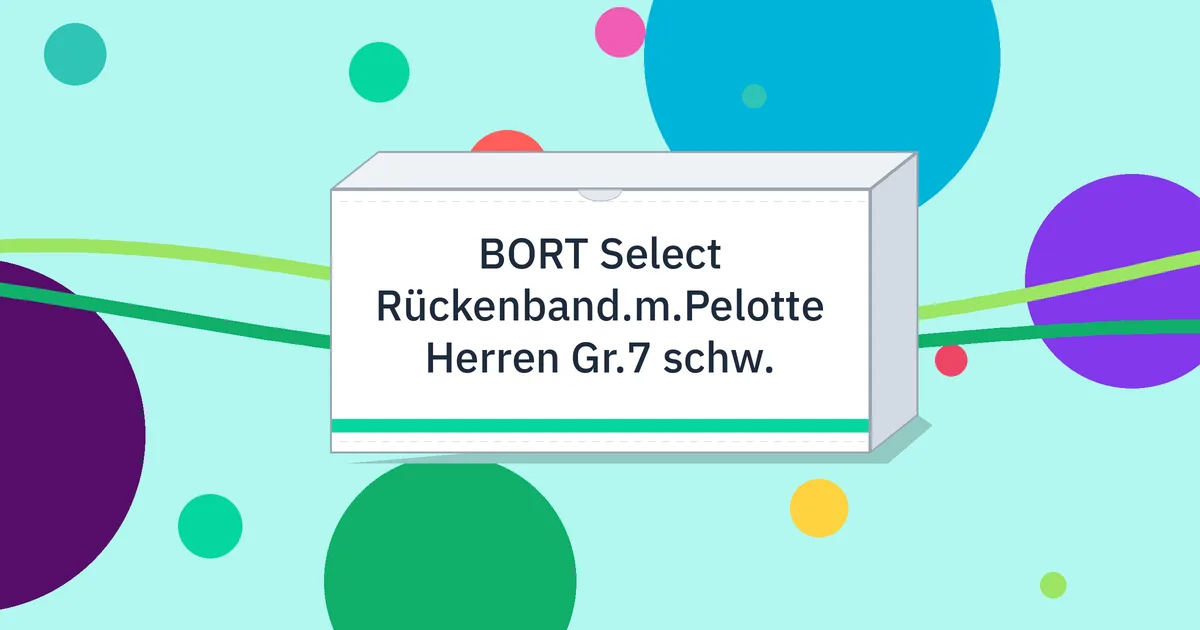 Symbolbild: Packung mit der Aufschrift BORT Select Rückenband.m.Pelotte Herren Gr.7 schw. (PZN 14273960) – Verfügbarkeit und Bezug in Apotheken in Frankfurt am Main