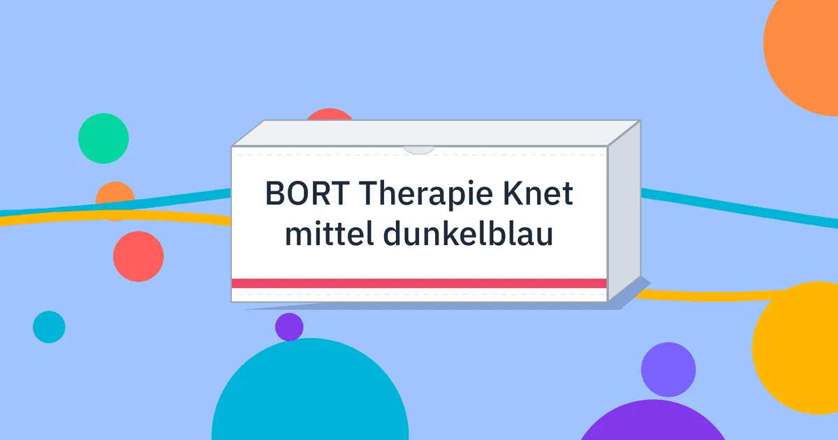 Symbolbild: Packung mit der Aufschrift BORT Therapie Knet mittel dunkelblau (PZN 04671091) – Verfügbarkeit und Bezug in Apotheken in Frankfurt am Main