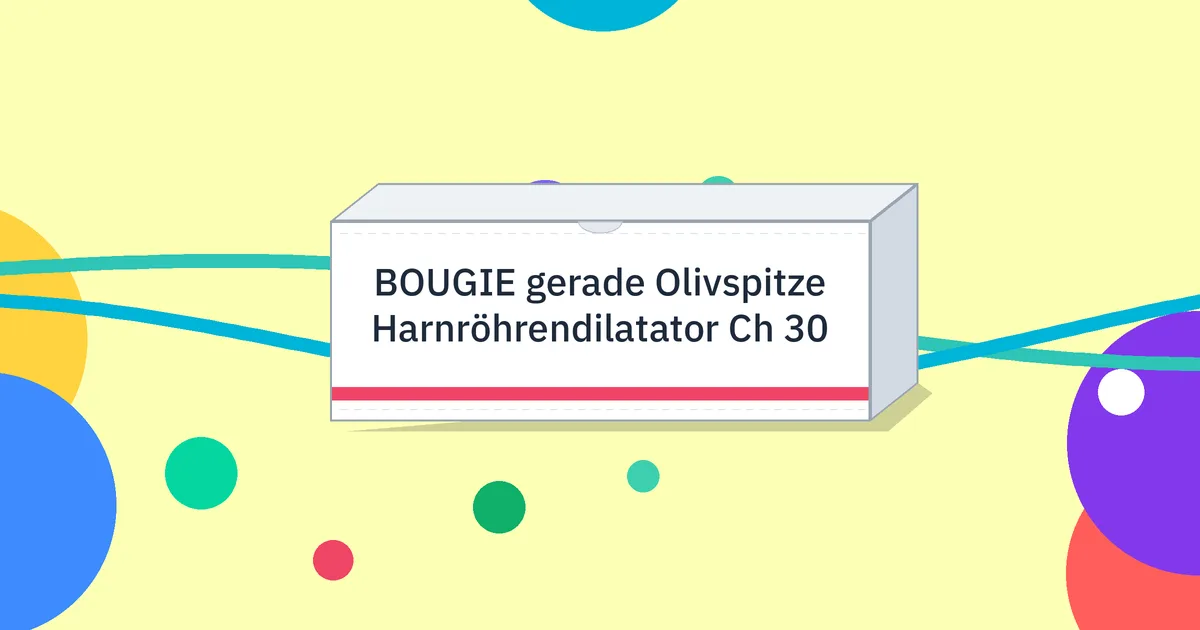 Symbolbild: Packung mit der Aufschrift BOUGIE gerade Olivspitze Harnröhrendilatator Ch 30 (PZN 17509311) – Verfügbarkeit und Bezug in Apotheken in Frankfurt am Main
