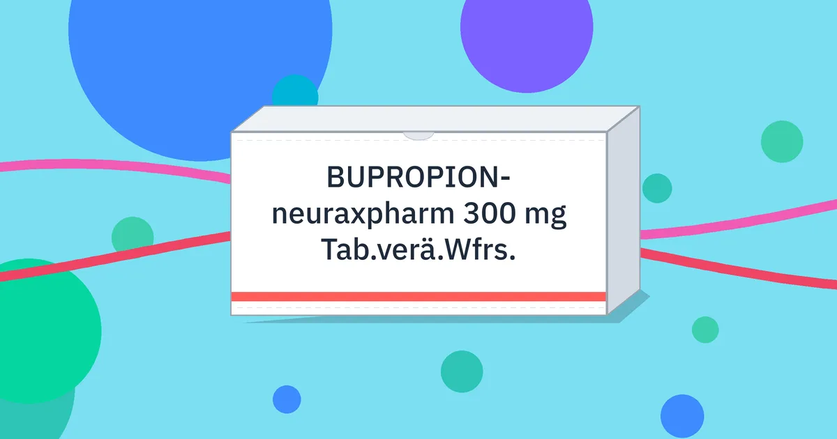 Symbolbild: Packung mit der Aufschrift BUPROPION-neuraxpharm 300 mg Tab.verä.Wfrs. (PZN 10713942) – Verfügbarkeit und Bezug in Apotheken in Frankfurt am Main