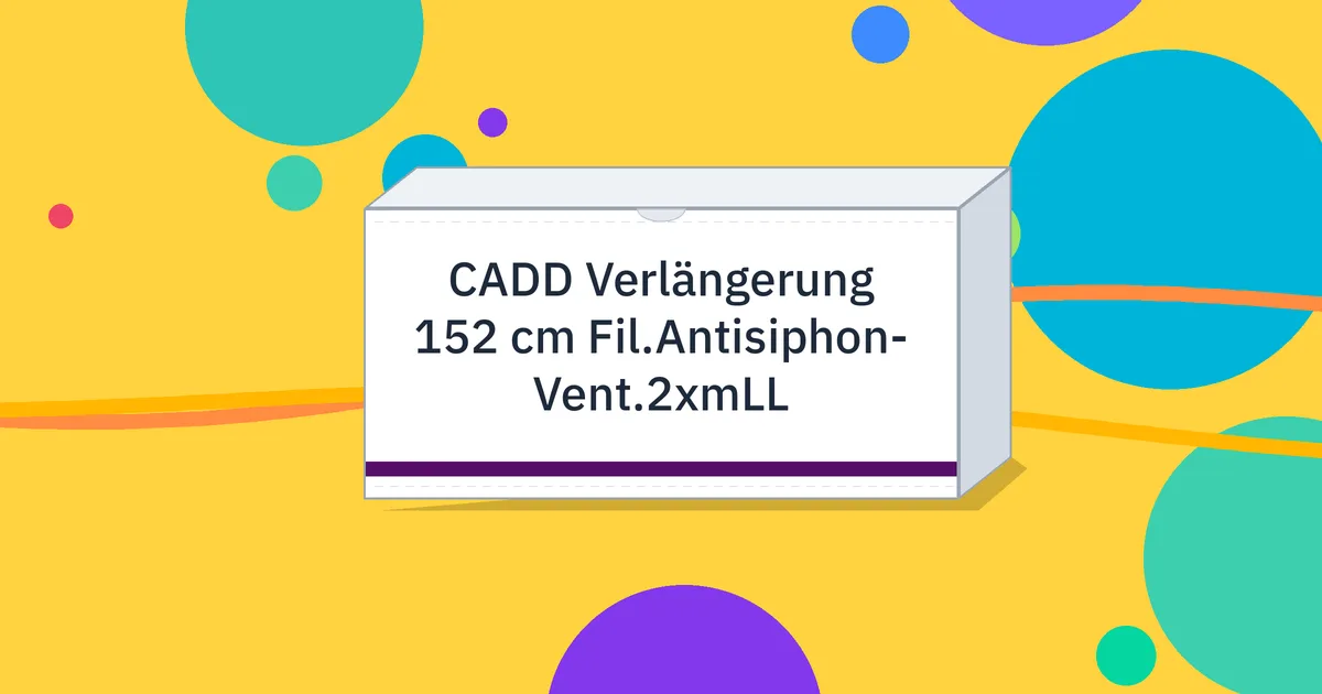 Symbolbild: Packung mit der Aufschrift CADD Verlängerung 152 cm Fil.Antisiphon-Vent.2xmLL (PZN 15434922) – Verfügbarkeit und Bezug in Apotheken in Frankfurt am Main