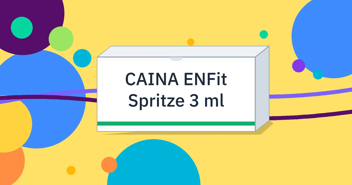 Symbolbild: Packung mit der Aufschrift CAINA ENFit Spritze 3 ml (PZN 18709443) – Verfügbarkeit und Bezug in Apotheken in Frankfurt am Main