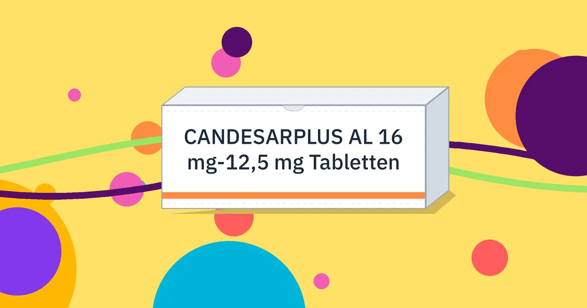 Symbolbild: Packung mit der Aufschrift CANDESARPLUS AL 16 mg-12,5 mg Tabletten (PZN 18098494) – Verfügbarkeit und Bezug in Apotheken in Frankfurt am Main