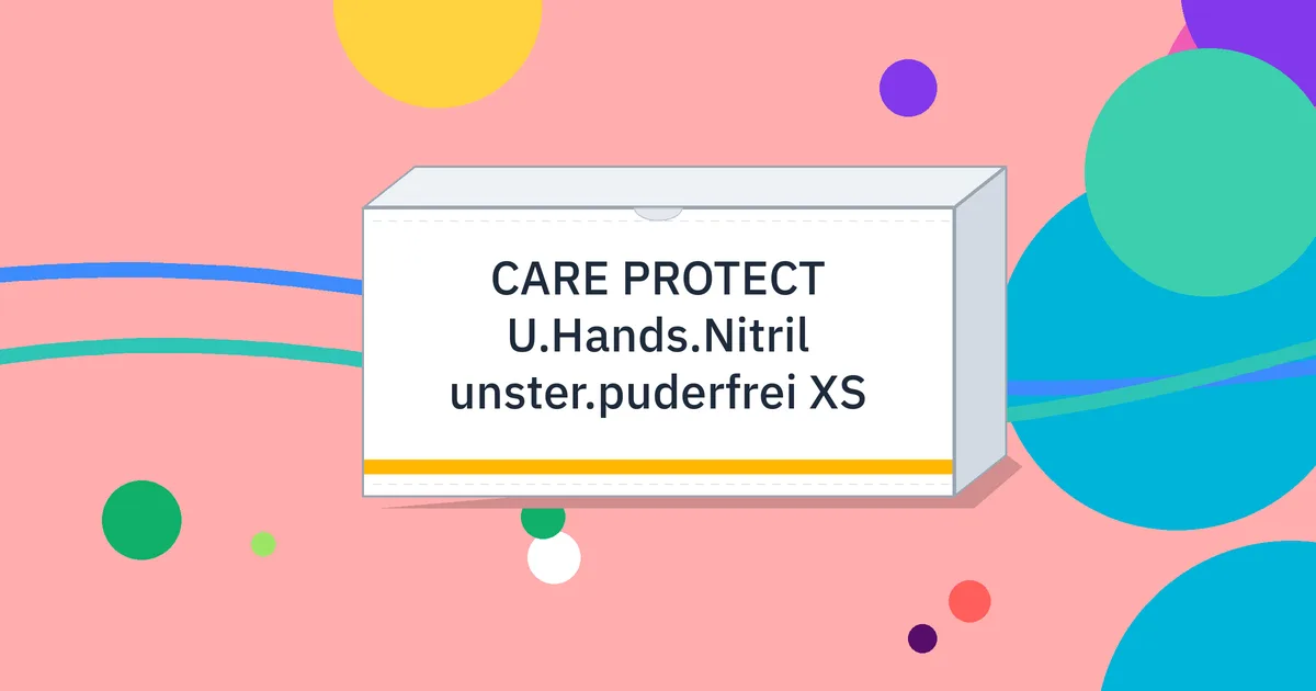 Symbolbild: Packung mit der Aufschrift CARE PROTECT U.Hands.Nitril unster.puderfrei XS (PZN 17992827) – Verfügbarkeit und Bezug in Apotheken in Frankfurt am Main