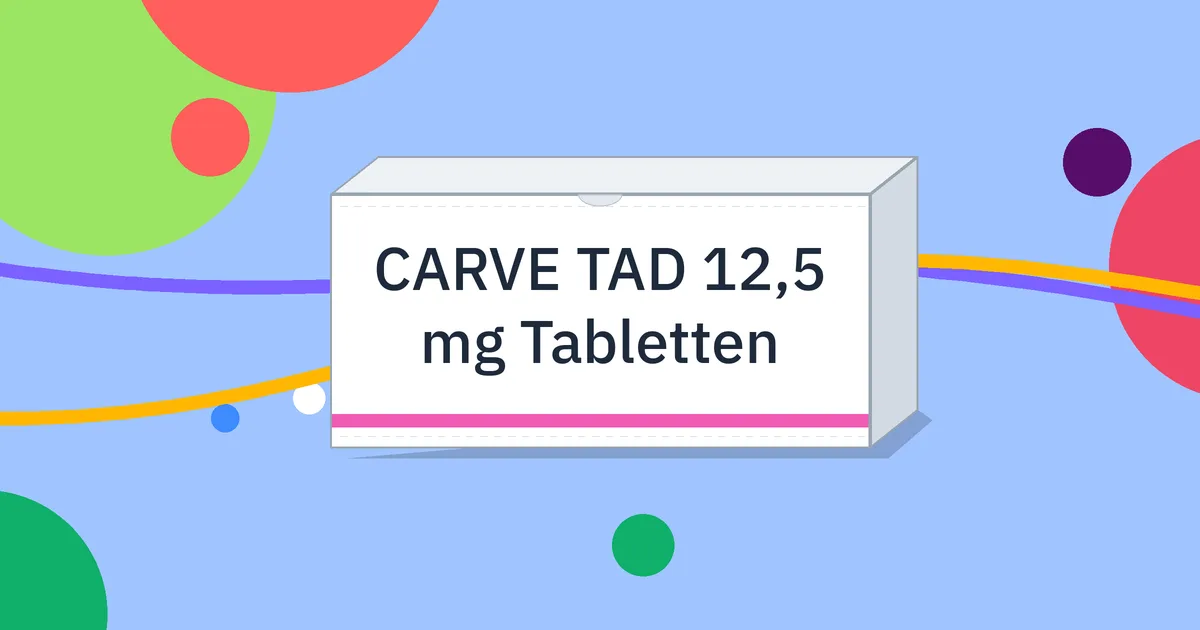 Symbolbild: Packung mit der Aufschrift CARVE TAD 12,5 mg Tabletten (PZN 00014686) – Verfügbarkeit und Bezug in Apotheken in Frankfurt am Main