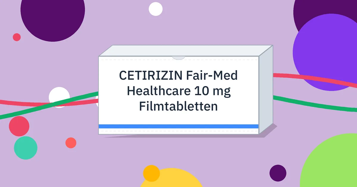 Symbolbild: Packung mit der Aufschrift CETIRIZIN Fair-Med Healthcare 10 mg Filmtabletten (PZN 14321469) – Verfügbarkeit und Bezug in Apotheken in Frankfurt am Main