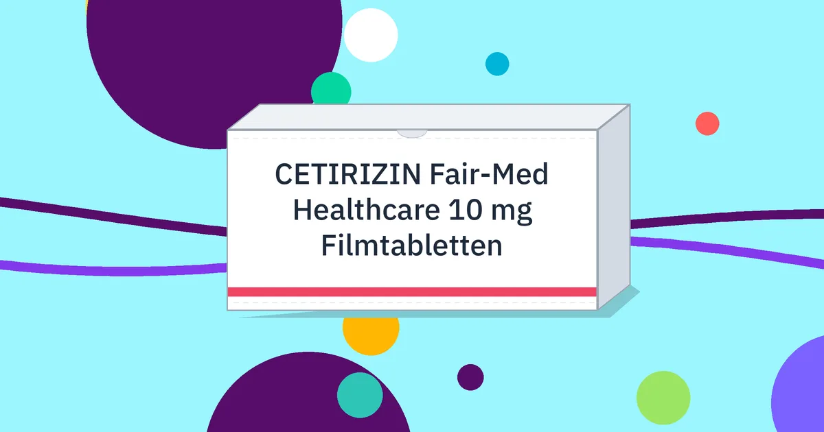 Symbolbild: Packung mit der Aufschrift CETIRIZIN Fair-Med Healthcare 10 mg Filmtabletten (PZN 17293147) – Verfügbarkeit und Bezug in Apotheken in Frankfurt am Main
