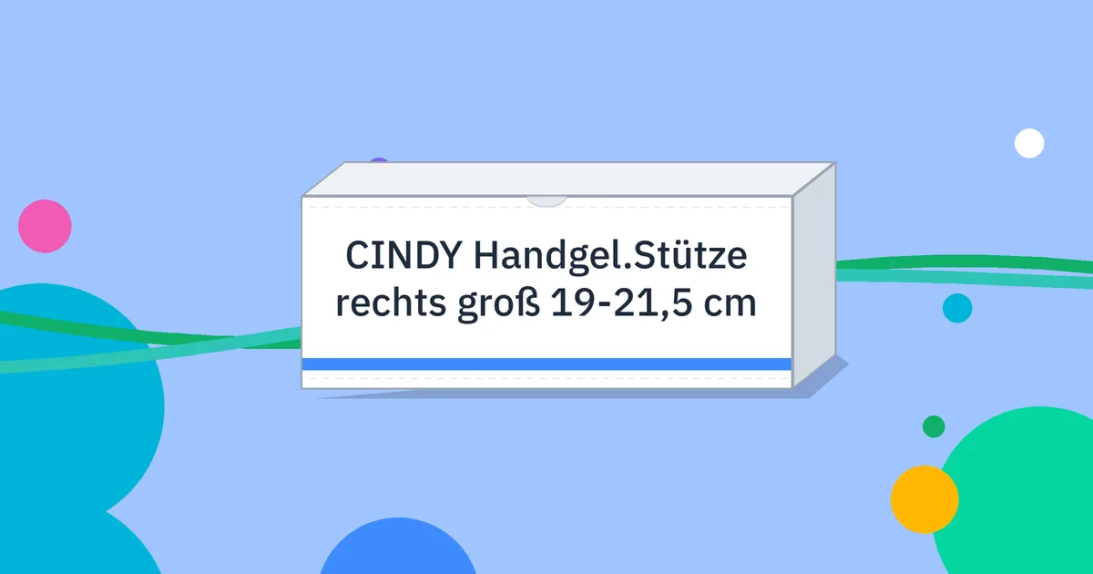 Symbolbild: Packung mit der Aufschrift CINDY Handgel.Stütze rechts groß 19-21,5 cm (PZN 04496995) – Verfügbarkeit und Bezug in Apotheken in Frankfurt am Main