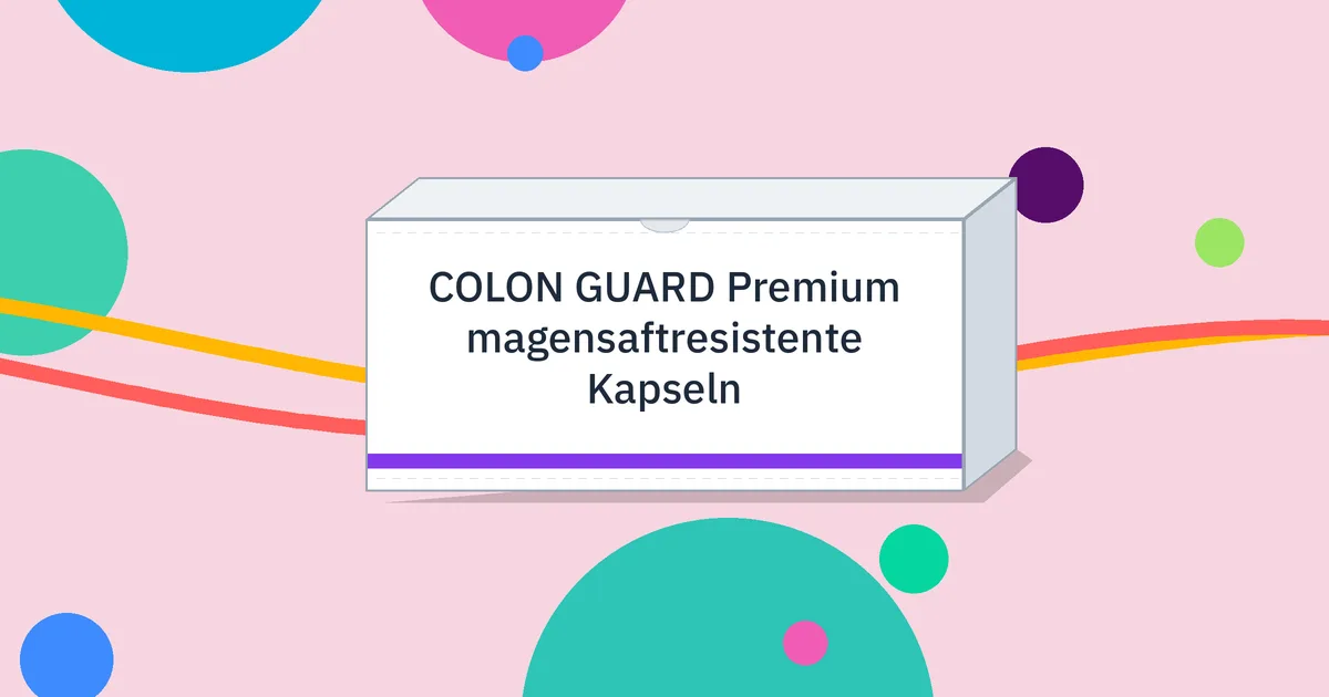 Symbolbild: Packung mit der Aufschrift COLON GUARD Premium magensaftresistente Kapseln (PZN 19379769) – Verfügbarkeit und Bezug in Apotheken in Frankfurt am Main