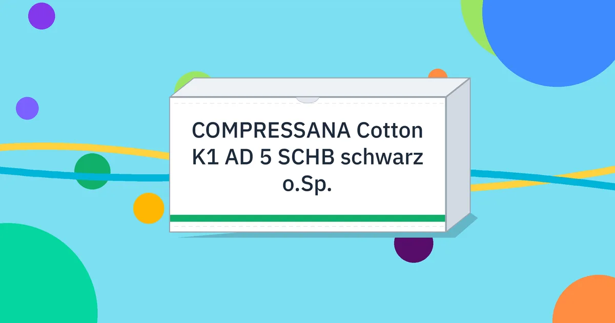 Symbolbild: Packung mit der Aufschrift COMPRESSANA Cotton K1 AD 5 SCHB schwarz o.Sp. (PZN 16959058) – Verfügbarkeit und Bezug in Apotheken in Frankfurt am Main