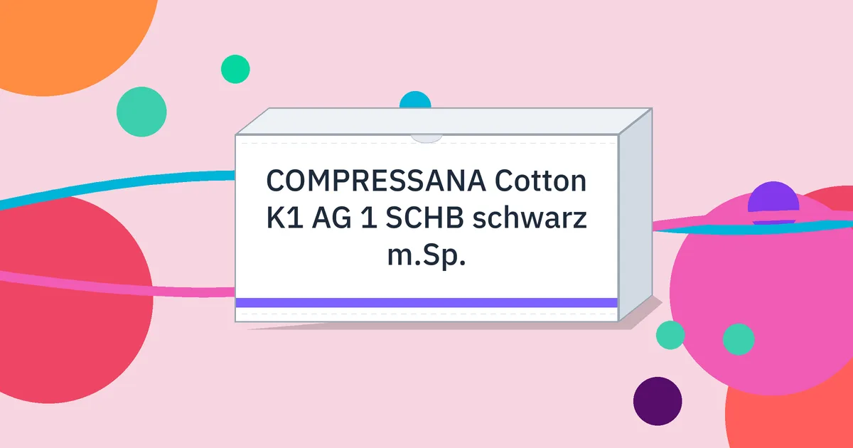 Symbolbild: Packung mit der Aufschrift COMPRESSANA Cotton K1 AG 1 SCHB schwarz m.Sp. (PZN 16959443) – Verfügbarkeit und Bezug in Apotheken in Frankfurt am Main