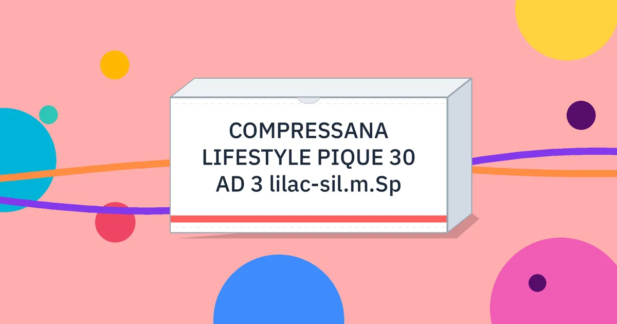 Symbolbild: Packung mit der Aufschrift COMPRESSANA LIFESTYLE PIQUE 30 AD 3 lilac-sil.m.Sp (PZN 19689599) – Verfügbarkeit und Bezug in Apotheken in Frankfurt am Main