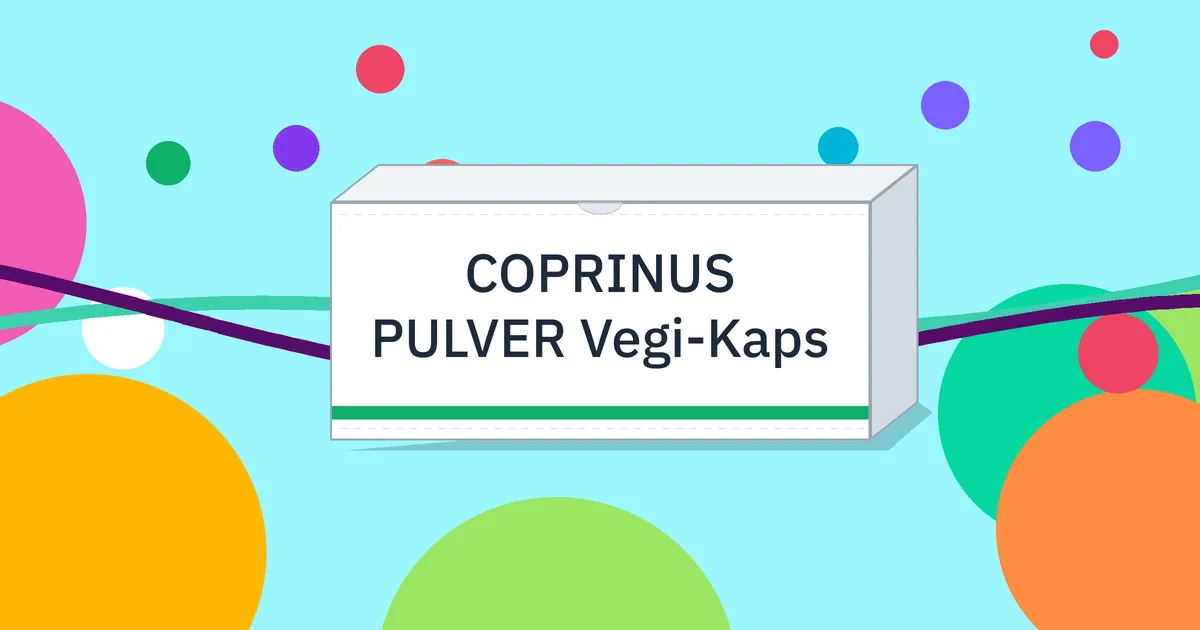 Symbolbild: Packung mit der Aufschrift COPRINUS PULVER Vegi-Kaps (PZN 06922456) – Verfügbarkeit und Bezug in Apotheken in Frankfurt am Main