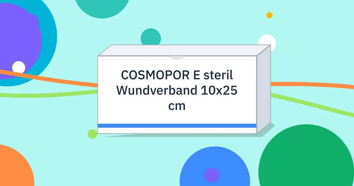 Symbolbild: Packung mit der Aufschrift COSMOPOR E steril Wundverband 10x25 cm (PZN 19143848) – Verfügbarkeit und Bezug in Apotheken in Frankfurt am Main