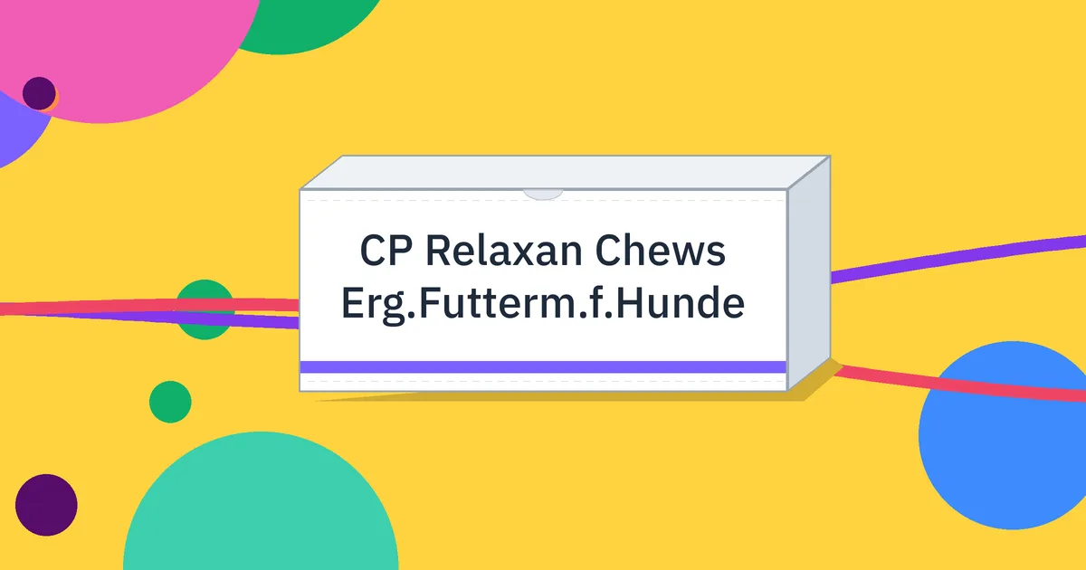Symbolbild: Packung mit der Aufschrift CP Relaxan Chews Erg.Futterm.f.Hunde (PZN 20610261) – Verfügbarkeit und Bezug in Apotheken in Frankfurt am Main