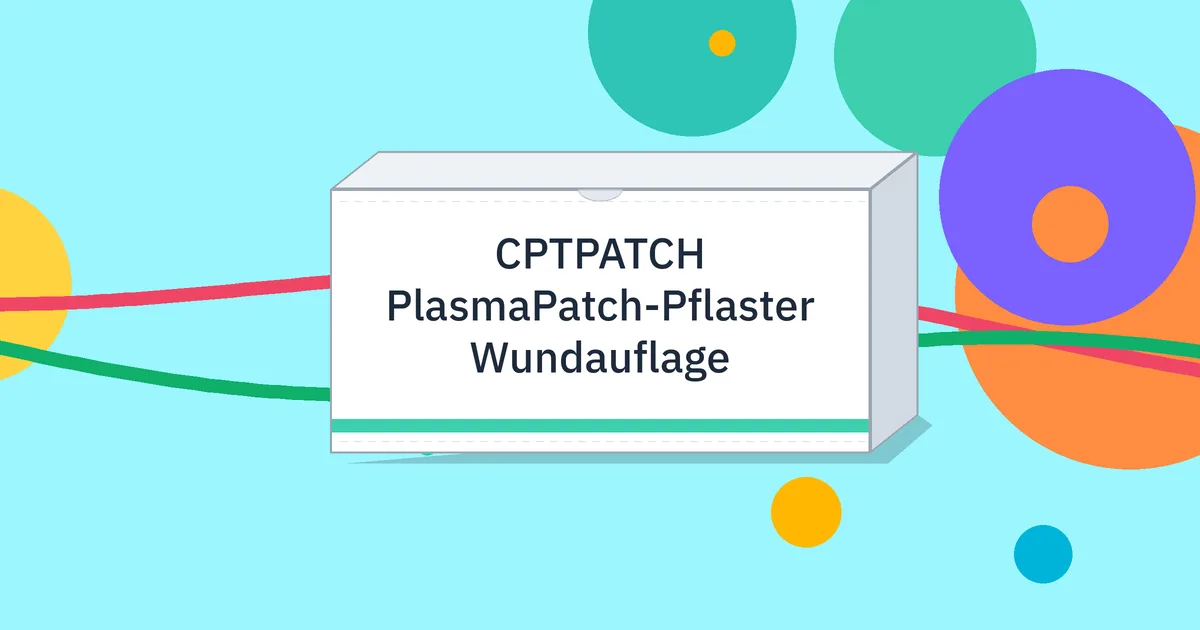 Symbolbild: Packung mit der Aufschrift CPTPATCH PlasmaPatch-Pflaster Wundauflage (PZN 17593613) – Verfügbarkeit und Bezug in Apotheken in Frankfurt am Main