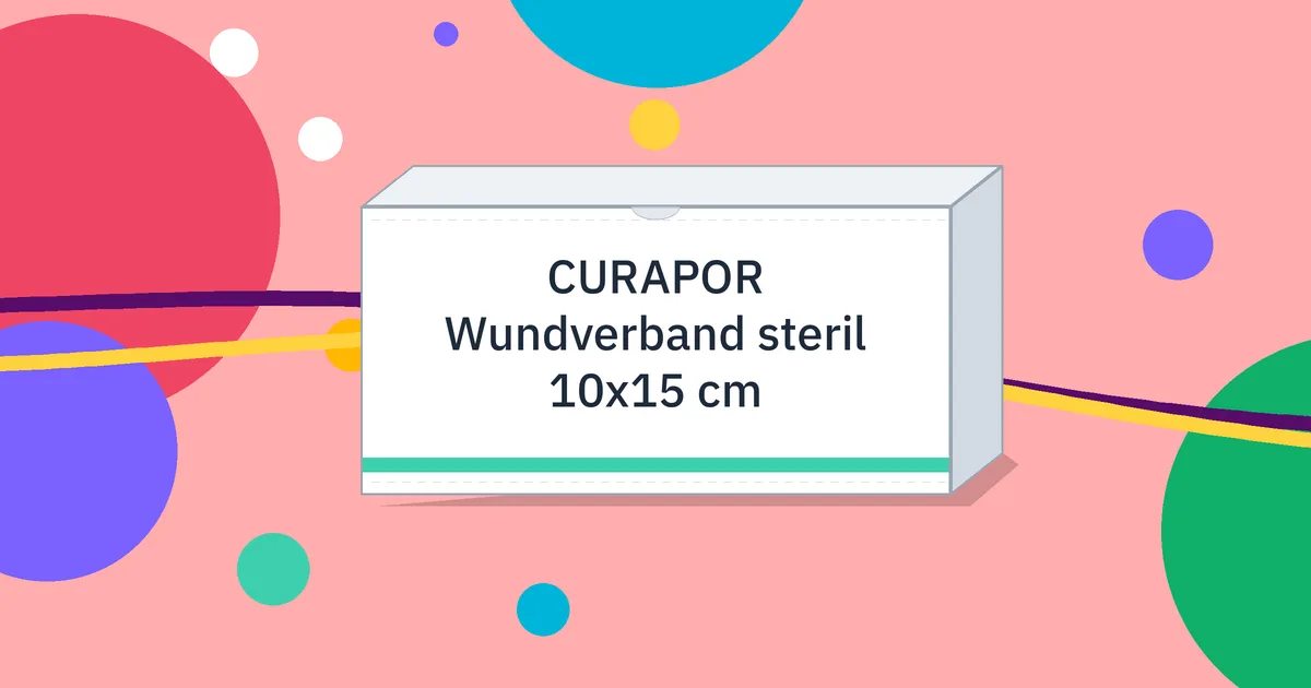 Symbolbild: Packung mit der Aufschrift CURAPOR Wundverband steril 10x15 cm (PZN 16001792) – Verfügbarkeit und Bezug in Apotheken in Frankfurt am Main