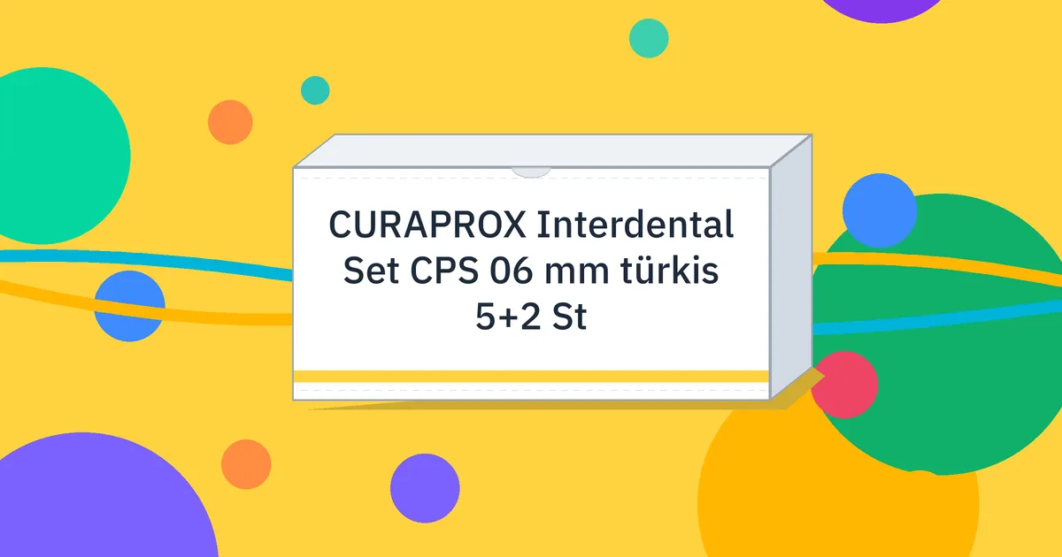 Symbolbild: Packung mit der Aufschrift CURAPROX Interdental Set CPS 06 mm türkis 5+2 St (PZN 16356785) – Verfügbarkeit und Bezug in Apotheken in Frankfurt am Main