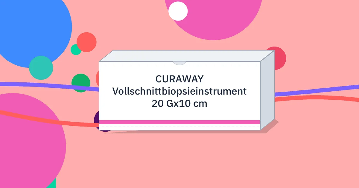 Symbolbild: Packung mit der Aufschrift CURAWAY Vollschnittbiopsieinstrument 20 Gx10 cm (PZN 20280639) – Verfügbarkeit und Bezug in Apotheken in Frankfurt am Main
