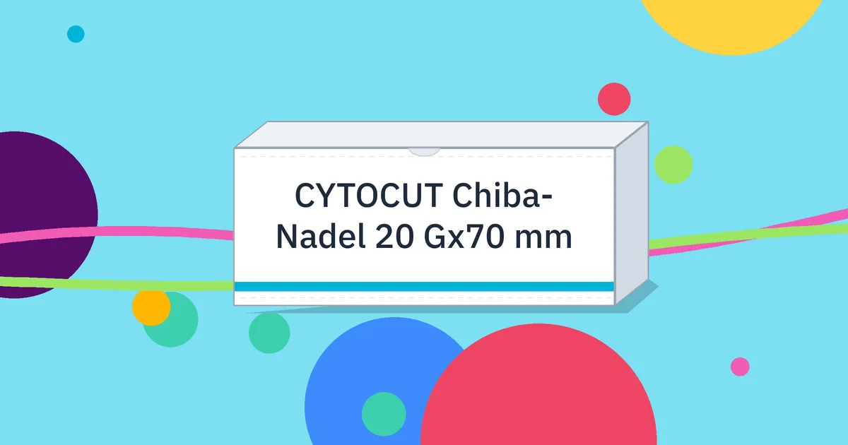 Symbolbild: Packung mit der Aufschrift CYTOCUT Chiba-Nadel 20 Gx70 mm (PZN 19735282) – Verfügbarkeit und Bezug in Apotheken in Frankfurt am Main
