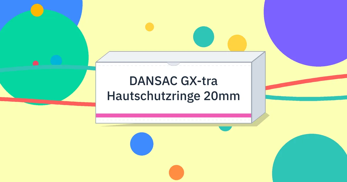 Symbolbild: Packung mit der Aufschrift DANSAC GX-tra Hautschutzringe 20mm (PZN 01421407) – Verfügbarkeit und Bezug in Apotheken in Frankfurt am Main