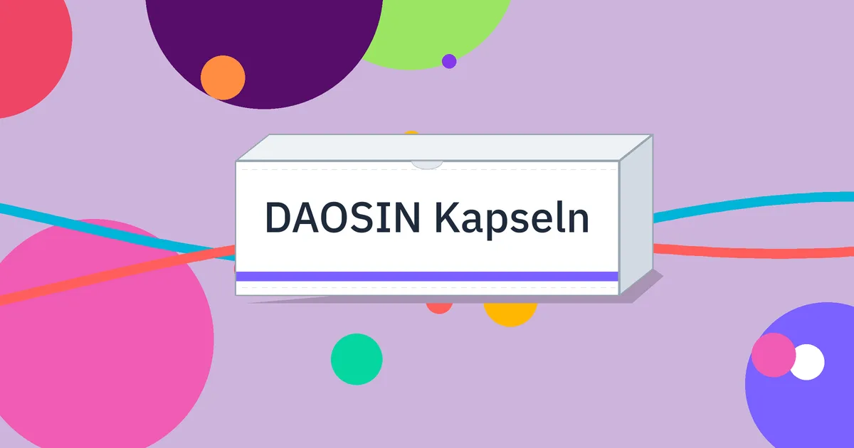 Symbolbild: Packung mit der Aufschrift DAOSIN Kapseln (PZN 06783724) – Verfügbarkeit und Bezug in Apotheken in Frankfurt am Main