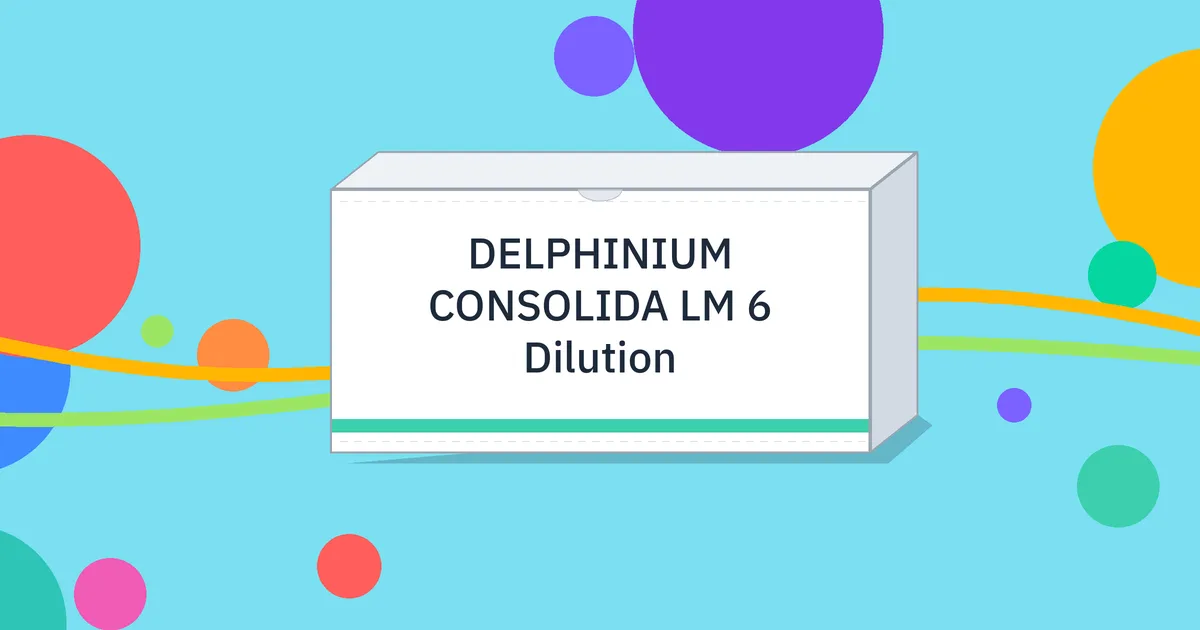 Symbolbild: Packung mit der Aufschrift DELPHINIUM CONSOLIDA LM 6 Dilution (PZN 13463227) – Verfügbarkeit und Bezug in Apotheken in Frankfurt am Main