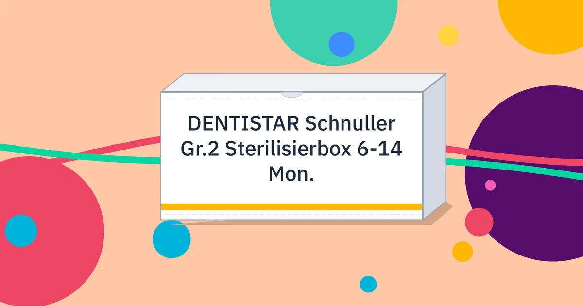 Symbolbild: Packung mit der Aufschrift DENTISTAR Schnuller Gr.2 Sterilisierbox 6-14 Mon. (PZN 16008558) – Verfügbarkeit und Bezug in Apotheken in Frankfurt am Main