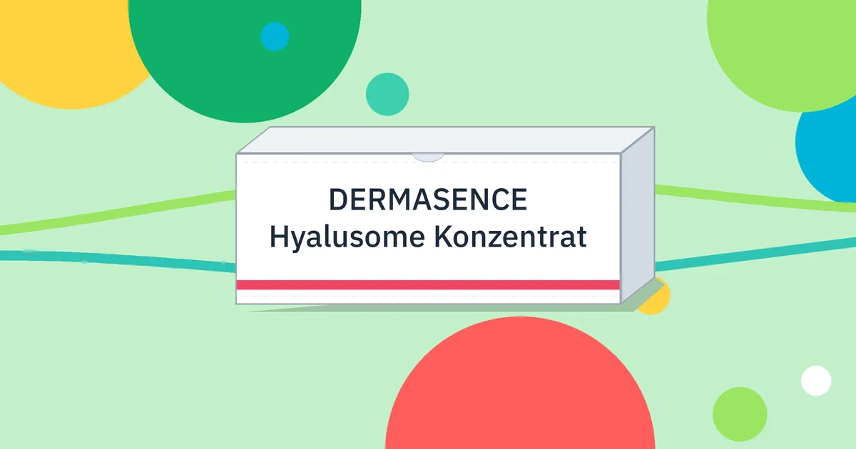 Symbolbild: Packung mit der Aufschrift DERMASENCE Hyalusome Konzentrat (PZN 04637668) – Verfügbarkeit und Bezug in Apotheken in Frankfurt am Main