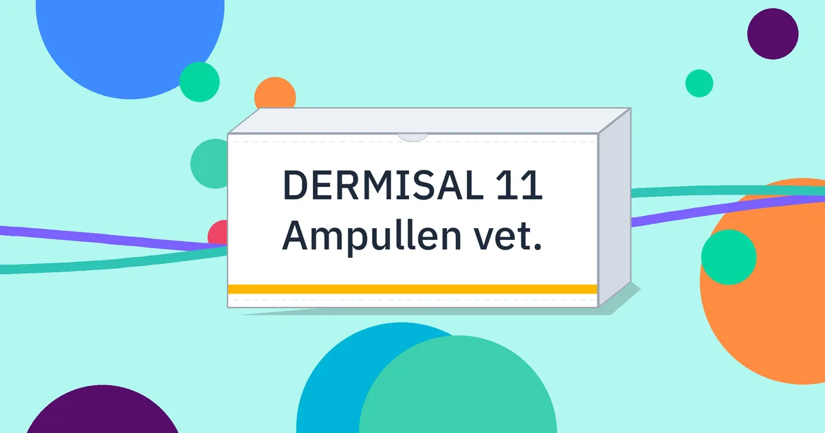 Symbolbild: Packung mit der Aufschrift DERMISAL 11 Ampullen vet. (PZN 02146038) – Verfügbarkeit und Bezug in Apotheken in Frankfurt am Main