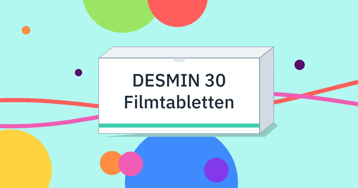 Symbolbild: Packung mit der Aufschrift DESMIN 30 Filmtabletten (PZN 00090724) – Verfügbarkeit und Bezug in Apotheken in Frankfurt am Main