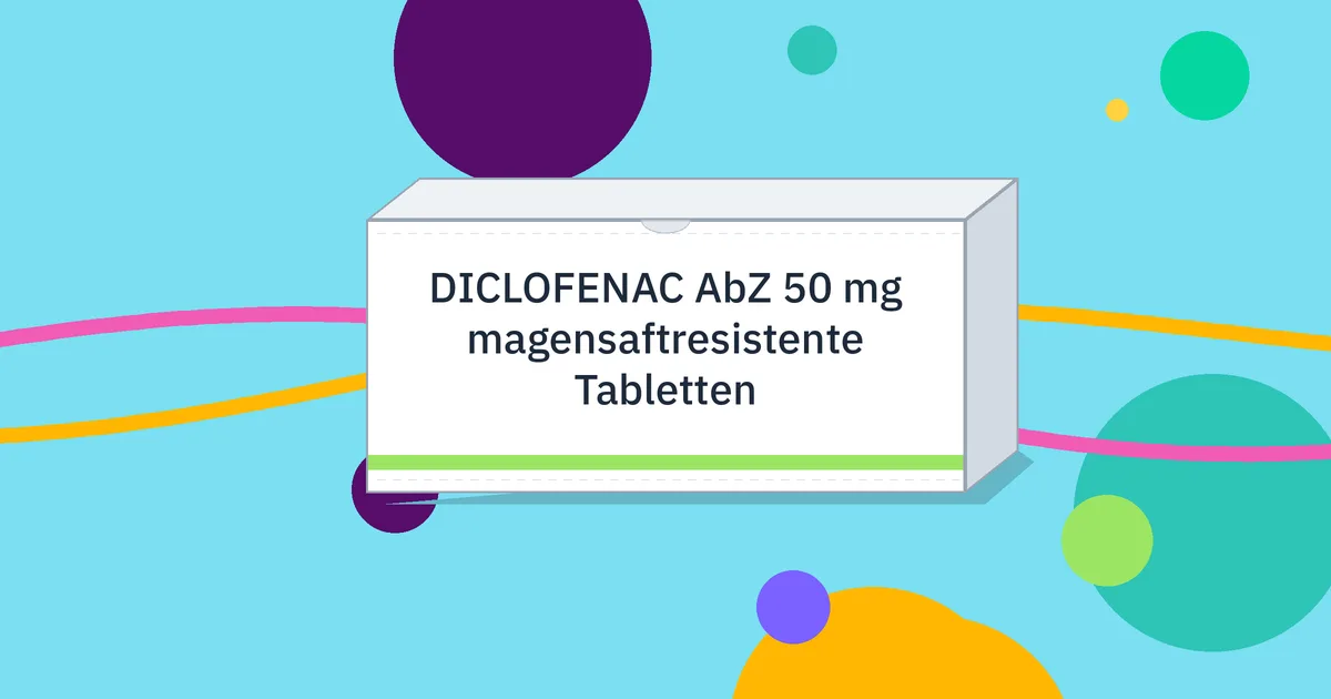 Symbolbild: Packung mit der Aufschrift DICLOFENAC AbZ 50 mg magensaftresistente Tabletten (PZN 01015564) – Verfügbarkeit und Bezug in Apotheken in Frankfurt am Main