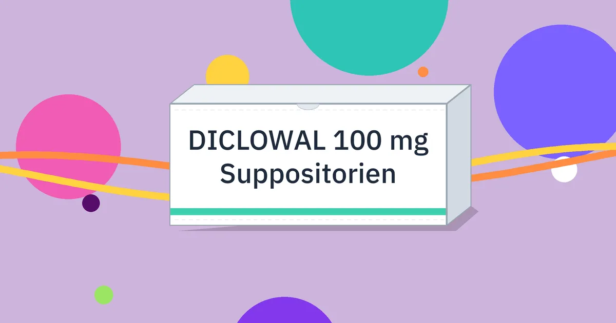 Symbolbild: Packung mit der Aufschrift DICLOWAL 100 mg Suppositorien (PZN 09476715) – Verfügbarkeit und Bezug in Apotheken in Frankfurt am Main