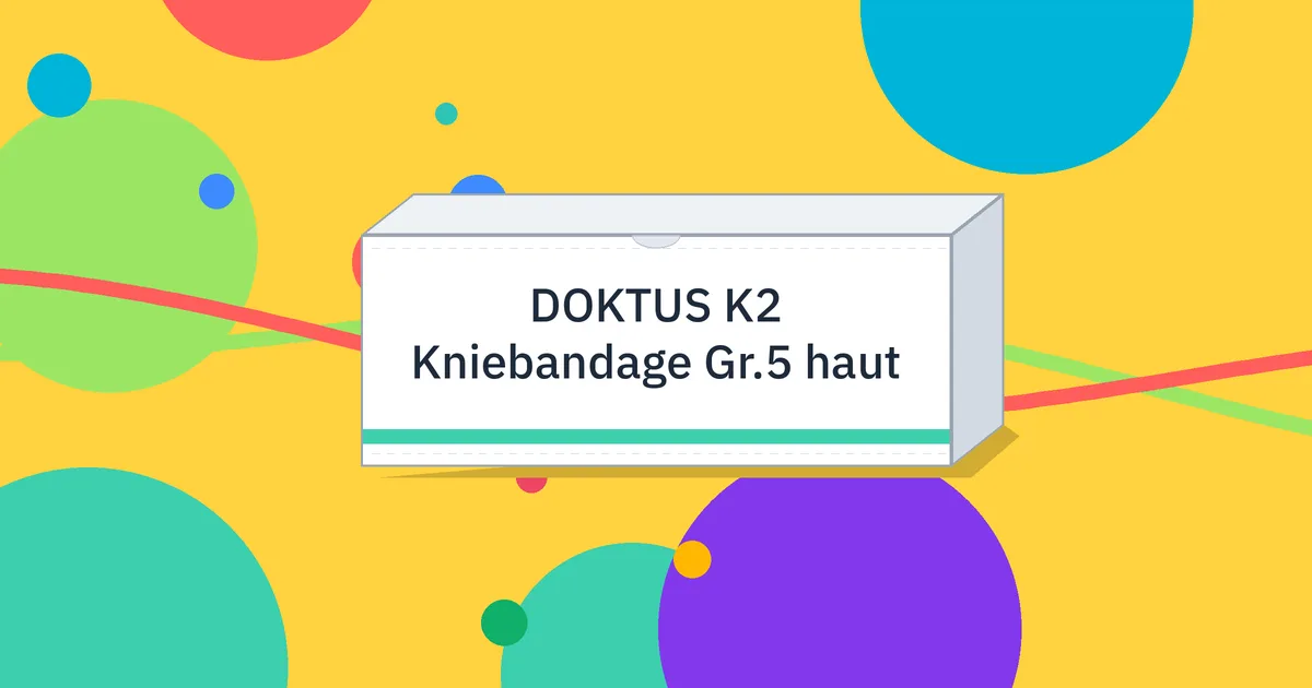 Symbolbild: Packung mit der Aufschrift DOKTUS K2 Kniebandage Gr.5 haut (PZN 03309755) – Verfügbarkeit und Bezug in Apotheken in Frankfurt am Main