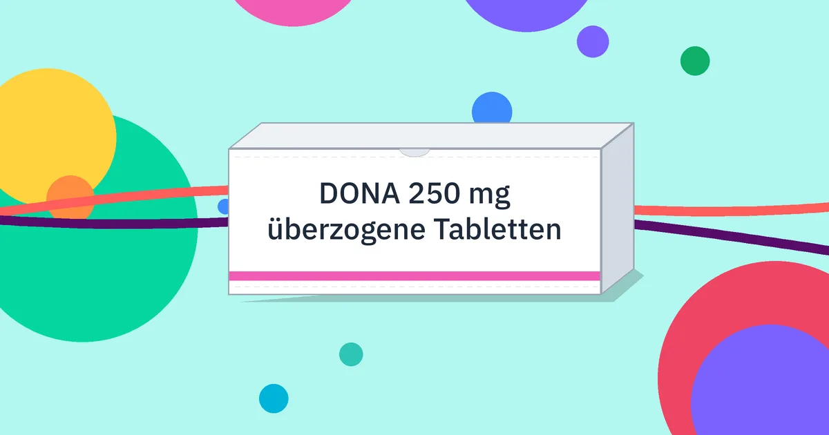 Symbolbild: Packung mit der Aufschrift DONA 250 mg überzogene Tabletten (PZN 04851108) – Verfügbarkeit und Bezug in Apotheken in Frankfurt am Main