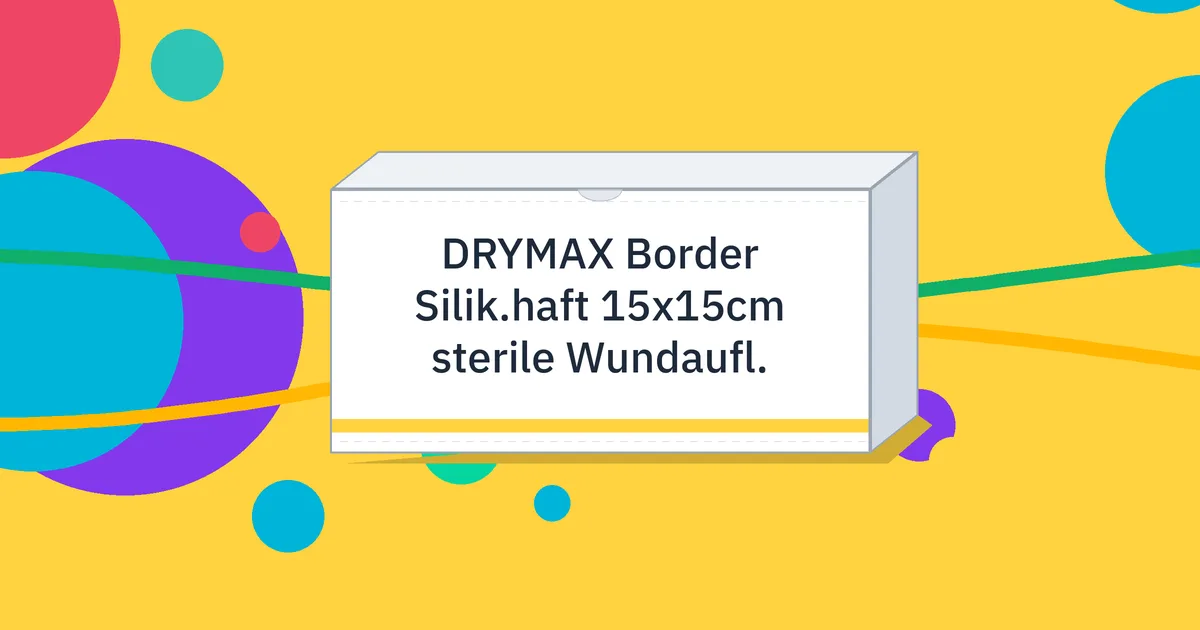 Symbolbild: Packung mit der Aufschrift DRYMAX Border Silik.haft 15x15cm sterile Wundaufl. (PZN 19206299) – Verfügbarkeit und Bezug in Apotheken in Frankfurt am Main