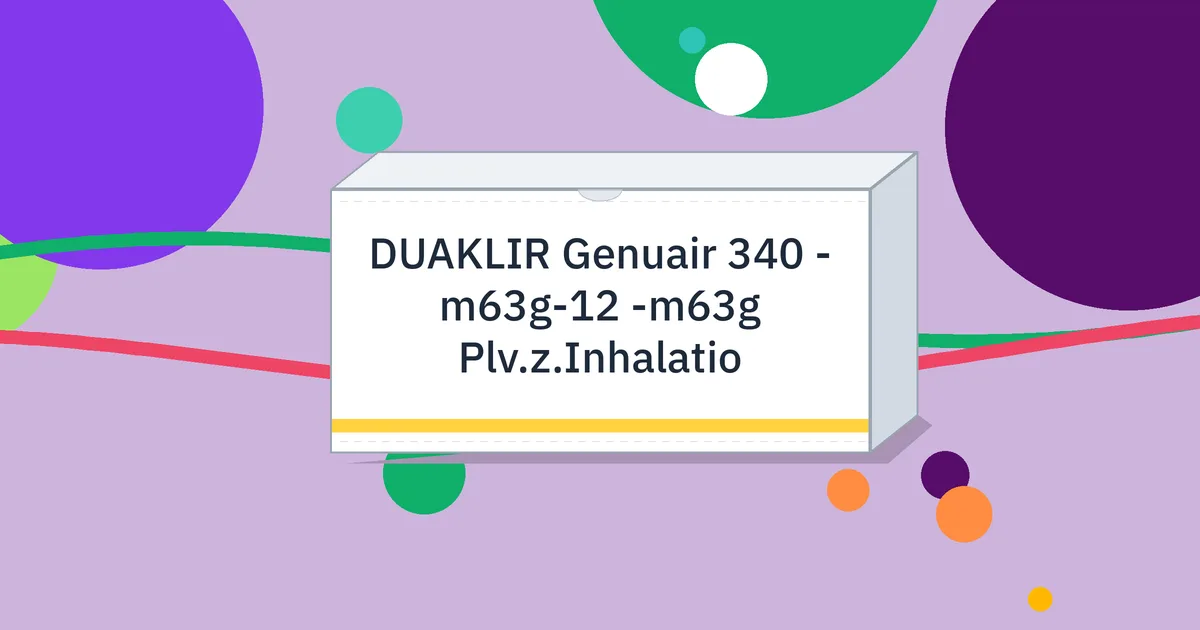 Symbolbild: Packung mit der Aufschrift DUAKLIR Genuair 340 -m63g-12 -m63g Plv.z.Inhalatio (PZN 15634213) – Verfügbarkeit und Bezug in Apotheken in Frankfurt am Main