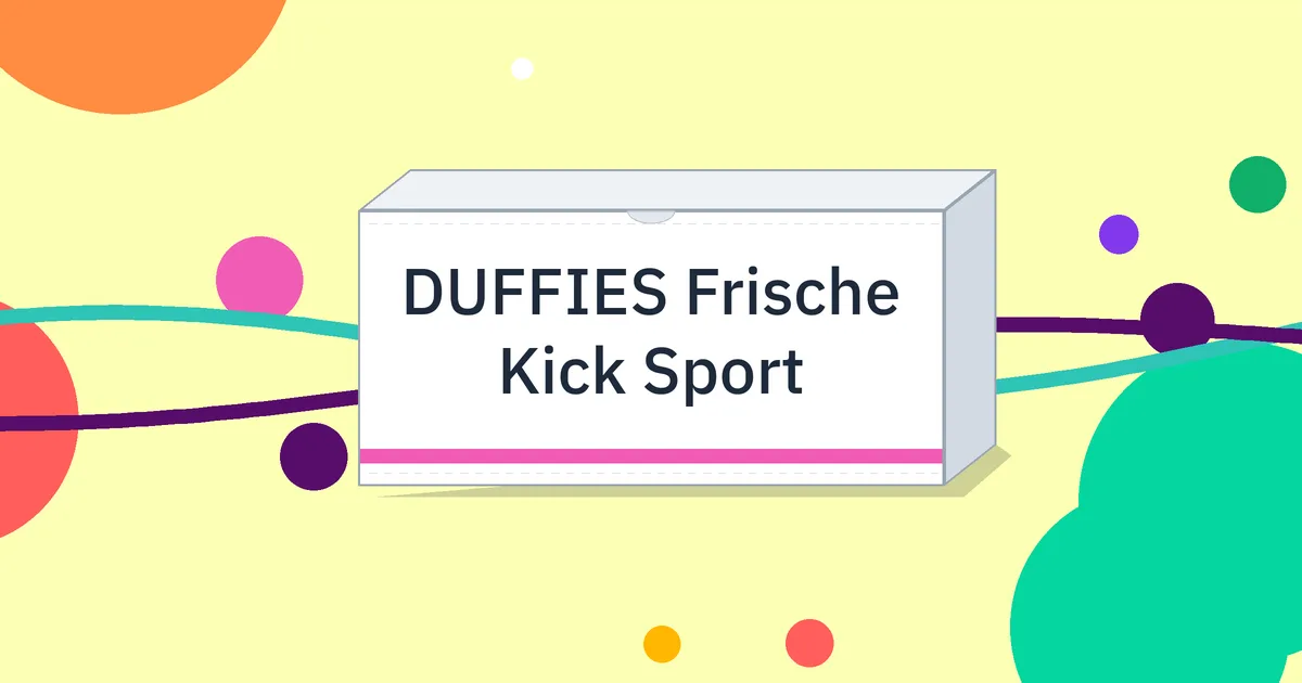 Symbolbild: Packung mit der Aufschrift DUFFIES Frische Kick Sport (PZN 20649228) – Verfügbarkeit und Bezug in Apotheken in Frankfurt am Main