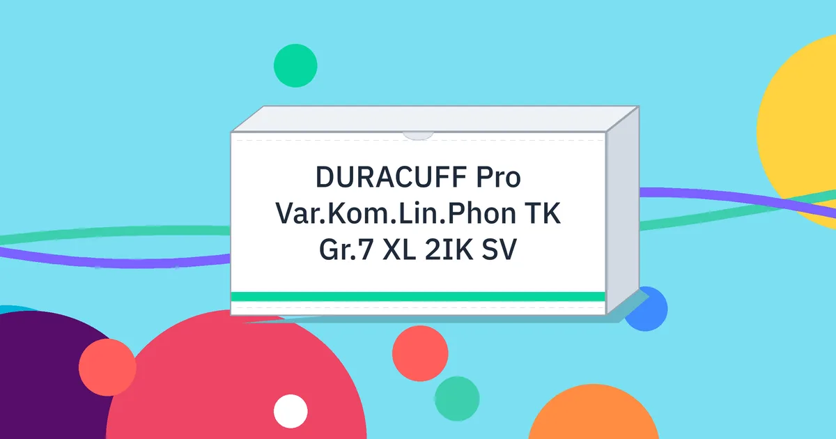 Symbolbild: Packung mit der Aufschrift DURACUFF Pro Var.Kom.Lin.Phon TK Gr.7 XL 2IK SV (PZN 19245738) – Verfügbarkeit und Bezug in Apotheken in Frankfurt am Main