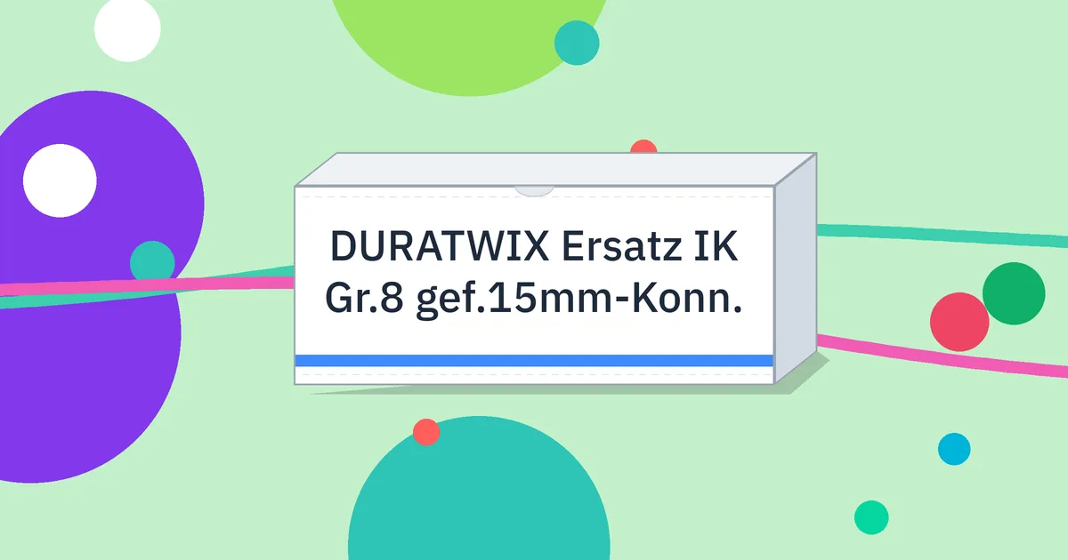 Symbolbild: Packung mit der Aufschrift DURATWIX Ersatz IK Gr.8 gef.15mm-Konn. (PZN 06990653) – Verfügbarkeit und Bezug in Apotheken in Frankfurt am Main