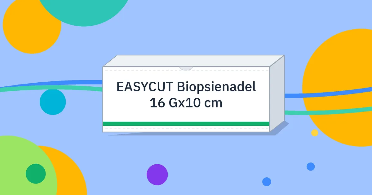 Symbolbild: Packung mit der Aufschrift EASYCUT Biopsienadel 16 Gx10 cm (PZN 16920820) – Verfügbarkeit und Bezug in Apotheken in Frankfurt am Main