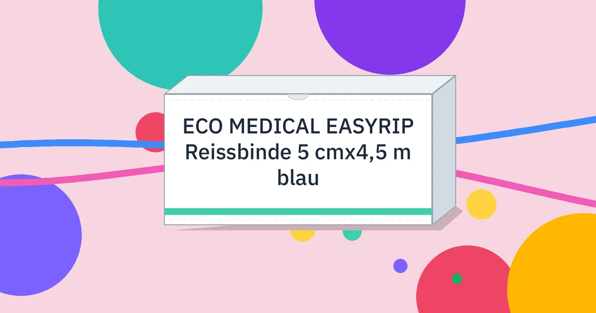 Symbolbild: Packung mit der Aufschrift ECO MEDICAL EASYRIP Reissbinde 5 cmx4,5 m blau (PZN 11142370) – Verfügbarkeit und Bezug in Apotheken in Frankfurt am Main