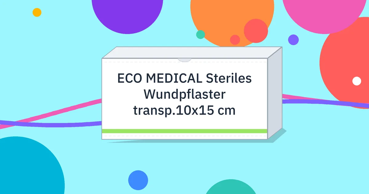 Symbolbild: Packung mit der Aufschrift ECO MEDICAL Steriles Wundpflaster transp.10x15 cm (PZN 13515220) – Verfügbarkeit und Bezug in Apotheken in Frankfurt am Main