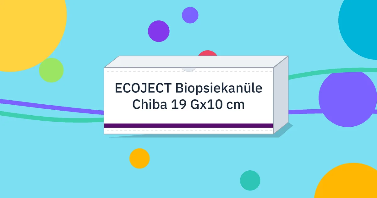 Symbolbild: Packung mit der Aufschrift ECOJECT Biopsiekanüle Chiba 19 Gx10 cm (PZN 06125116) – Verfügbarkeit und Bezug in Apotheken in Frankfurt am Main